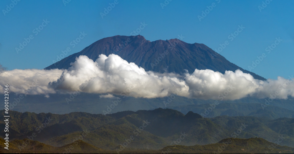 Distant view of the iconic Mount Agung (Gunung Agung) volcano on ...