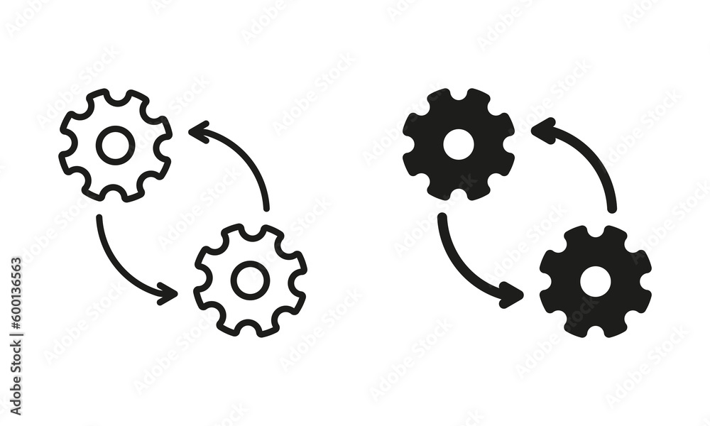 Cog Wheel in Process Line and Silhouette Icon Set. Circular Arrow, Cogwheel, Operation Gear ...