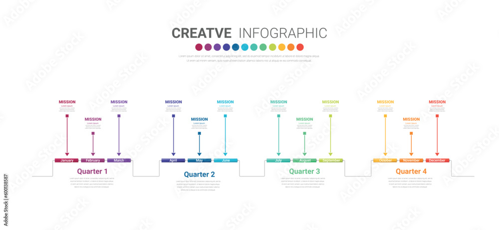 Infographic Timeline for business 12 Months modern Timeline element ...