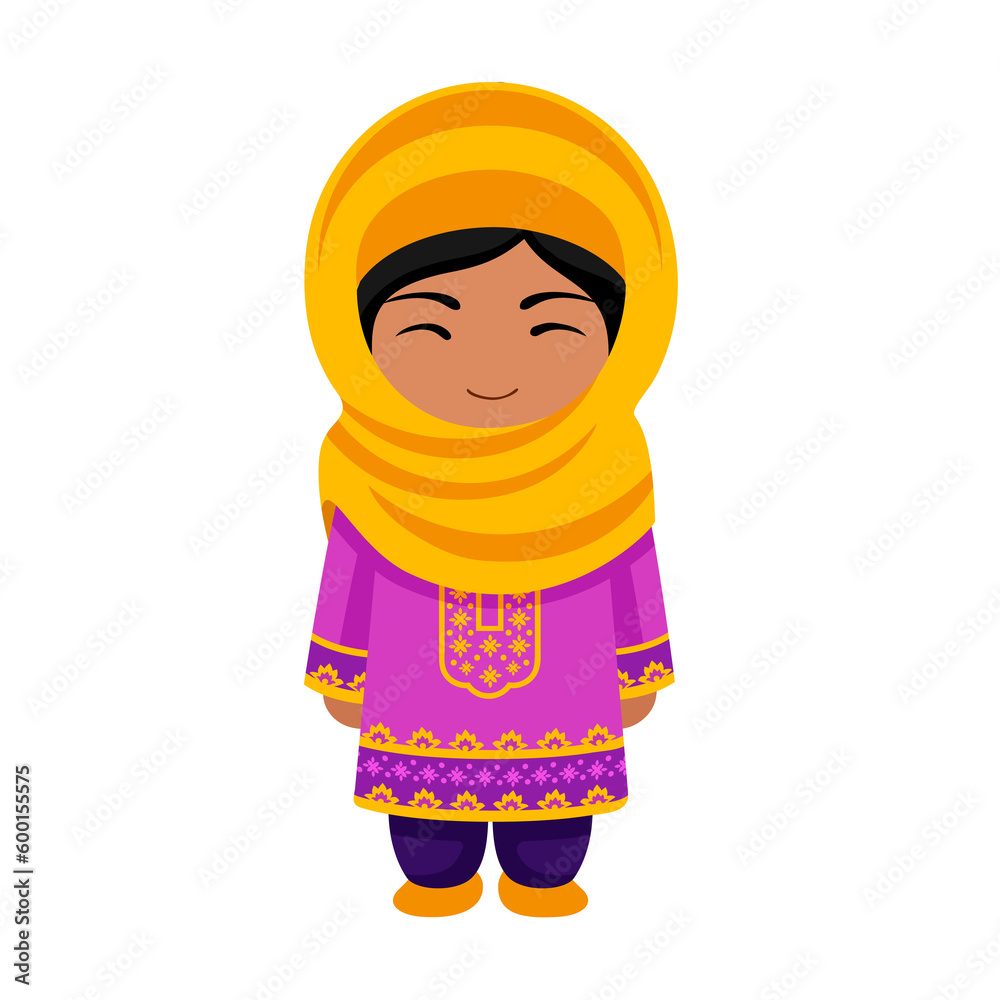 Woman in Pakistan national costume. Female cartoon character in ...