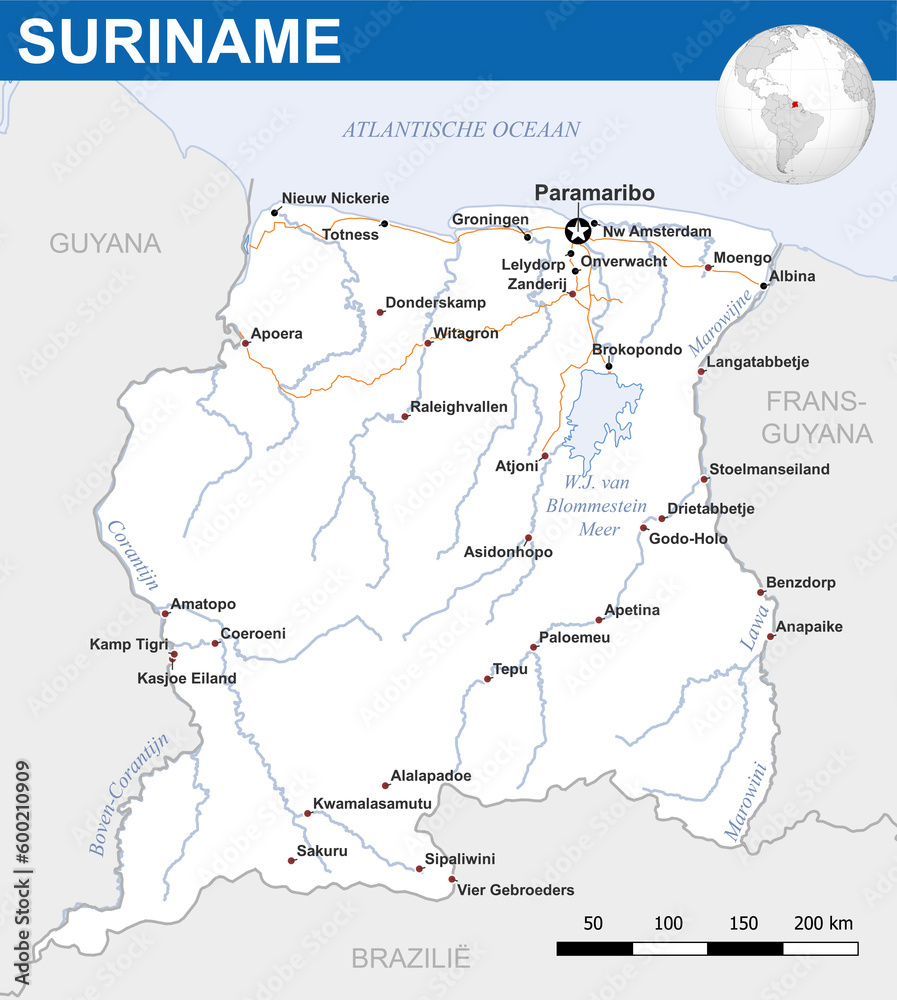 Illustration Stock Map of Suriname - Kaart van Suriname - Mapa de Surinam | Adobe Stock