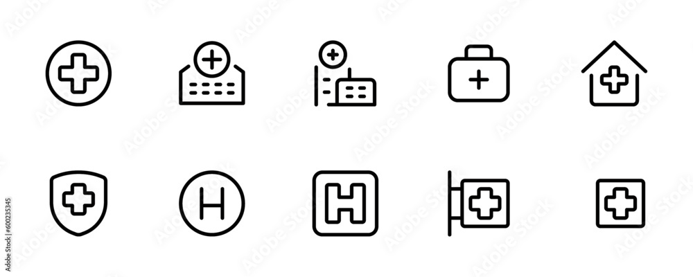 hospital icon vector set design with Editable Stroke. Line, Solid, Flat ...