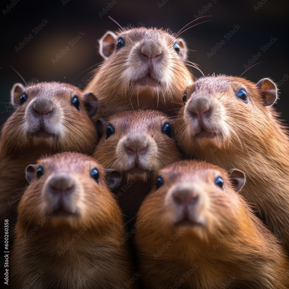 Ilustrace A closeup of a cute group of capybaras, highly capybara, a ...