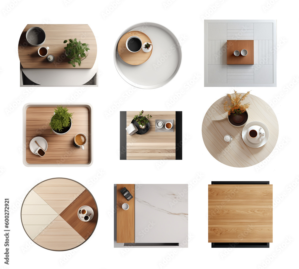 Set Of Abstract Modern Coffee Tables. Floor Plan Top View. Template For ...