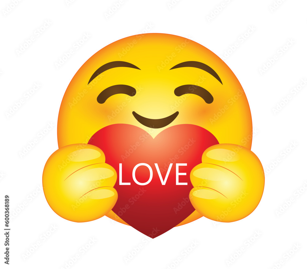Emoticon with heart vector illustration. Emoji holding heart. Emoji for chat, email, message and ...