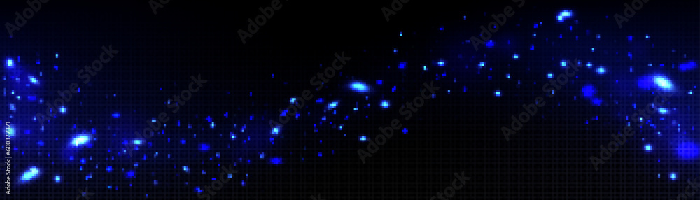 Blue fireflies glowing on dark transparent background. Vector realistic ...
