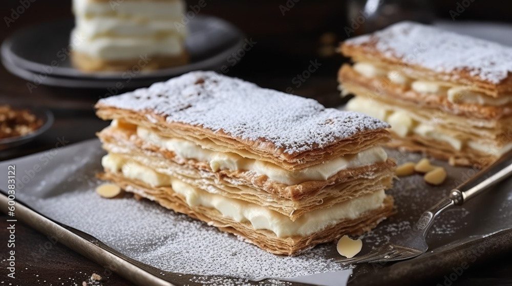 Mille-feuille: A French pastry made with layers of puff pastry and ...