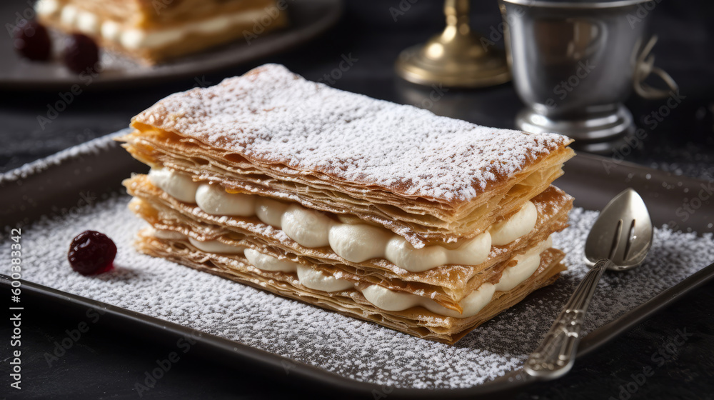 Mille-feuille: A French pastry made with layers of puff pastry and ...