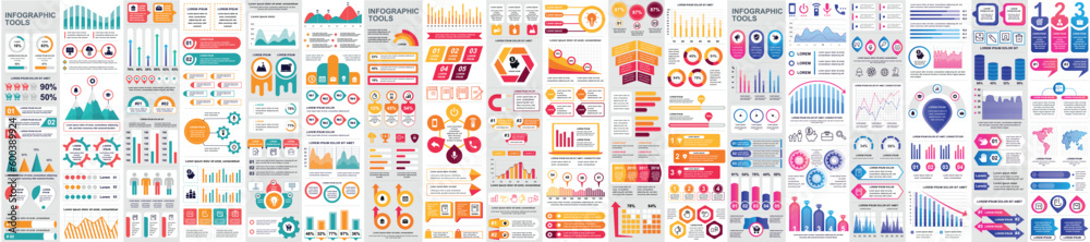 Mega set of infographic elements data visualization vector design ...