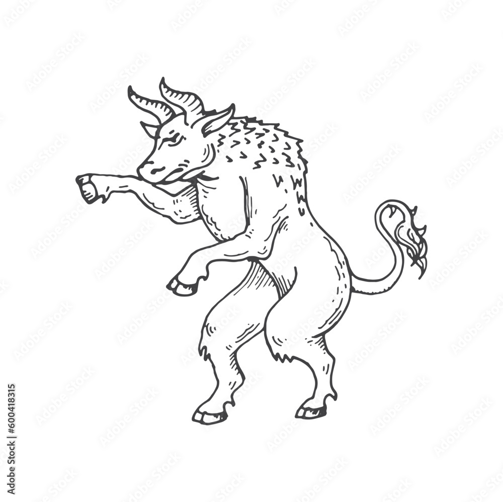 Minotaur medieval heraldic animal sketch. Mythical creature, fantasy ...