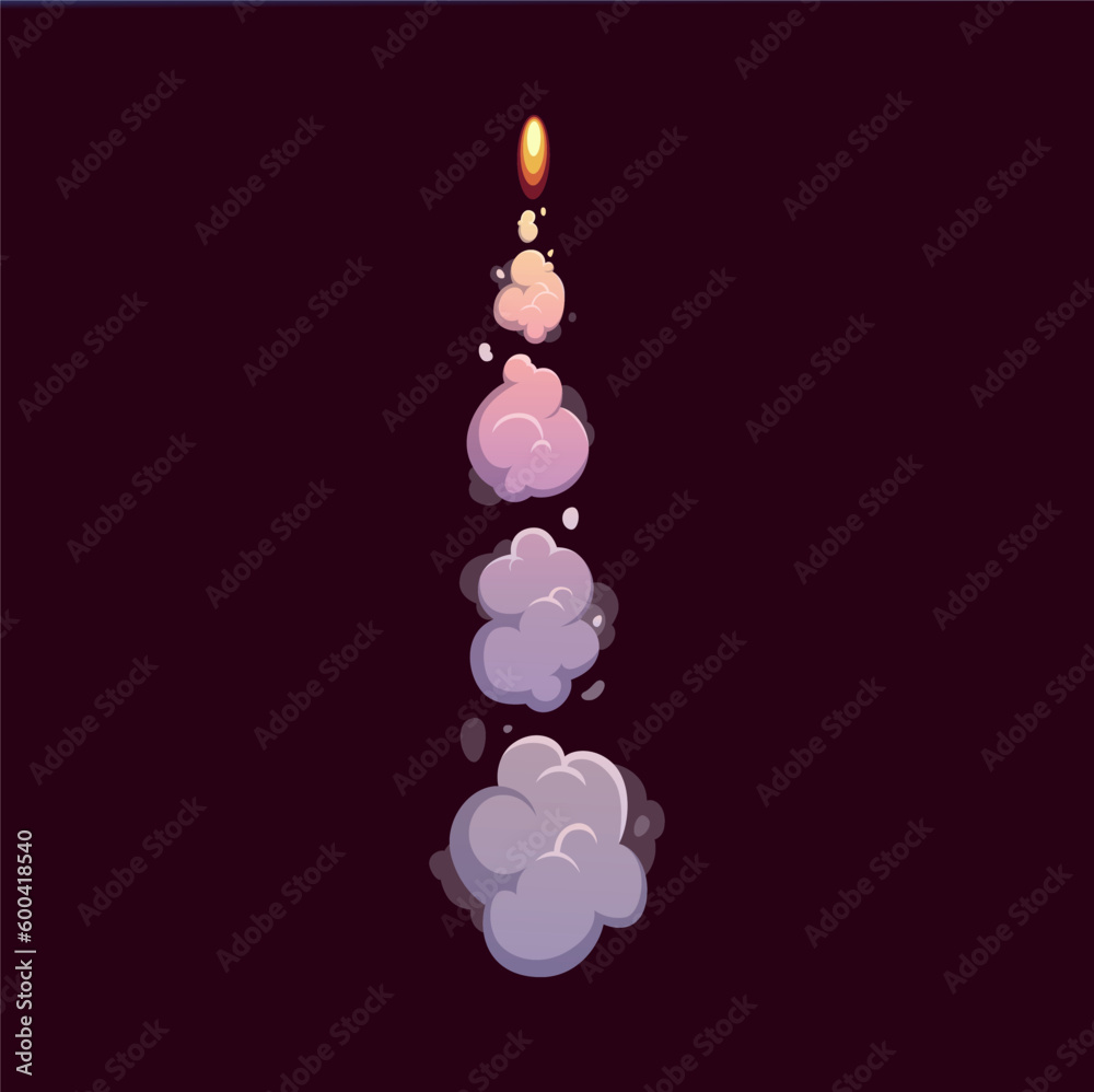 Vetor Cartoon rocket smoke trail with fire flames and steam clouds ...