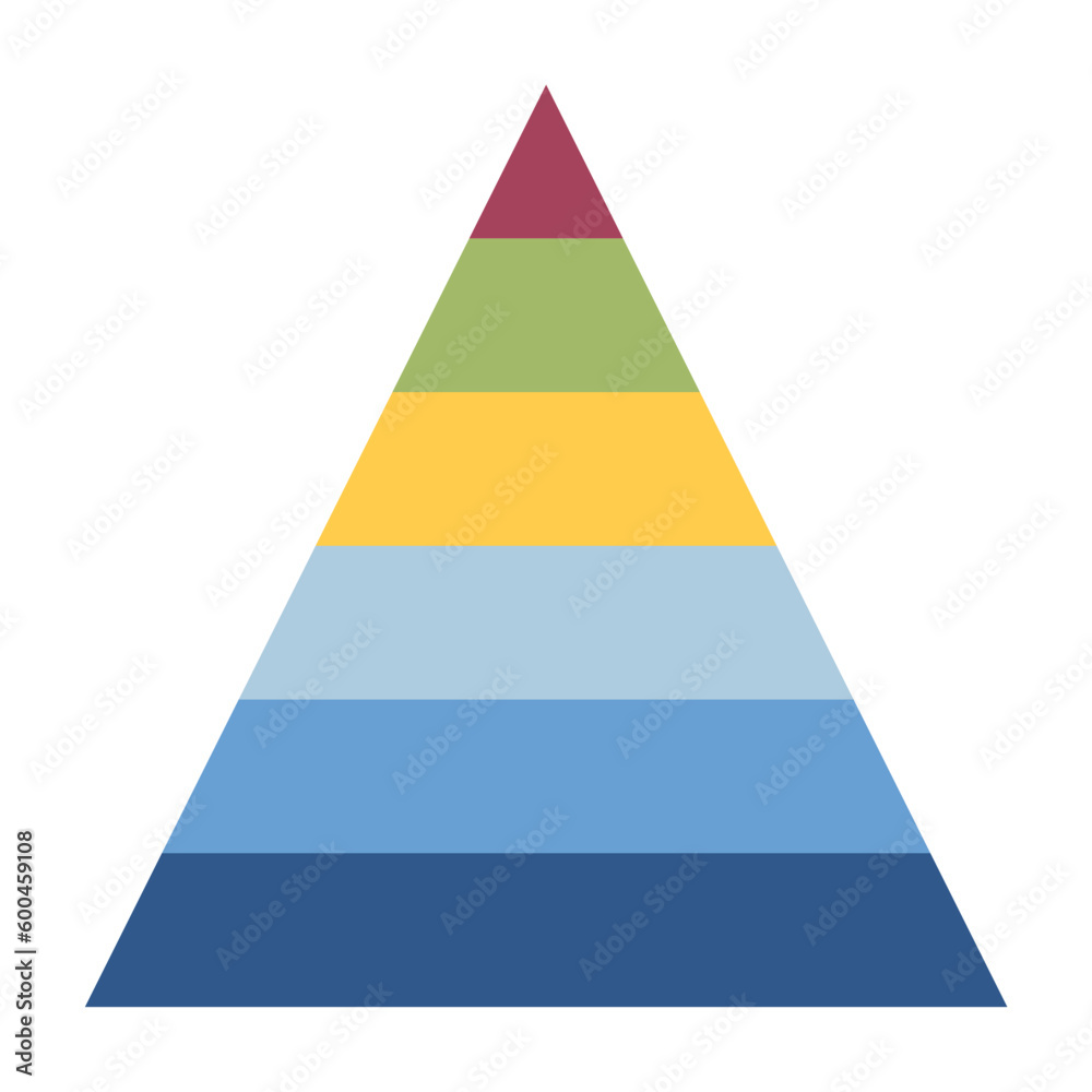 colorful pyramid chart with 6 steps, triangle infographic illustration ...