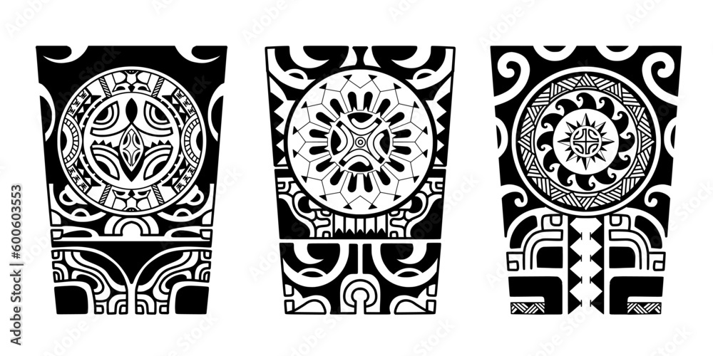 Wrap around arm polynesian tattoo set design. Pattern aboriginal samoan ...