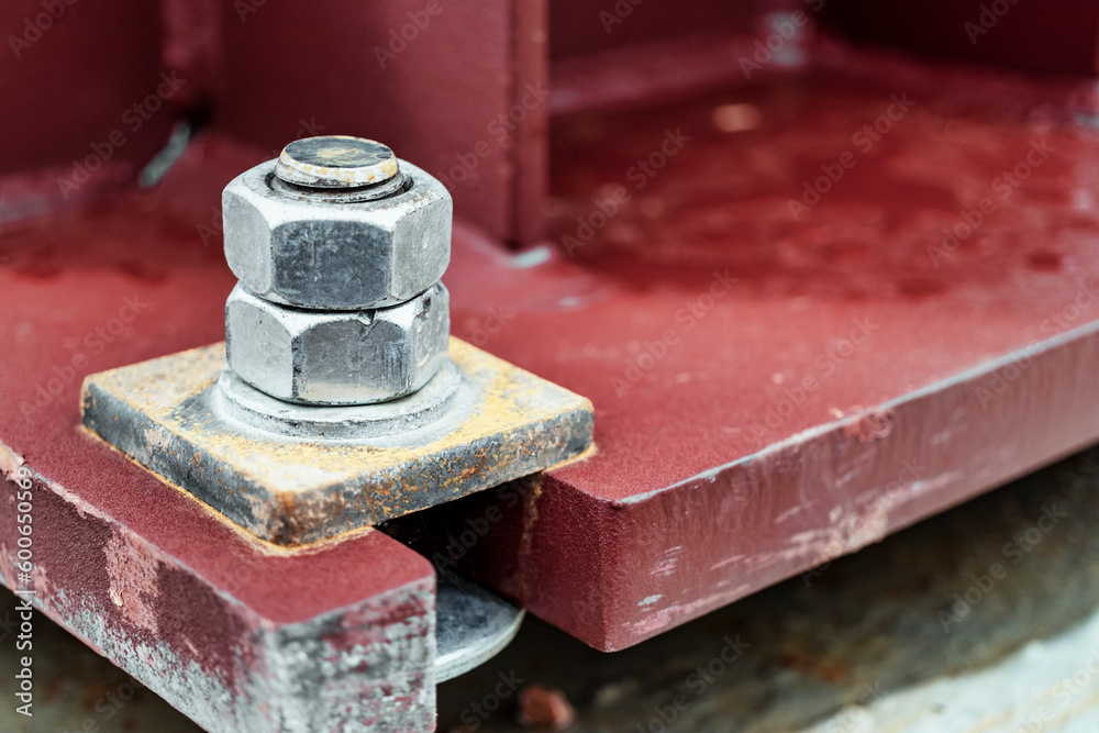 Installation of a metal column for an industrial building. Mounting ...