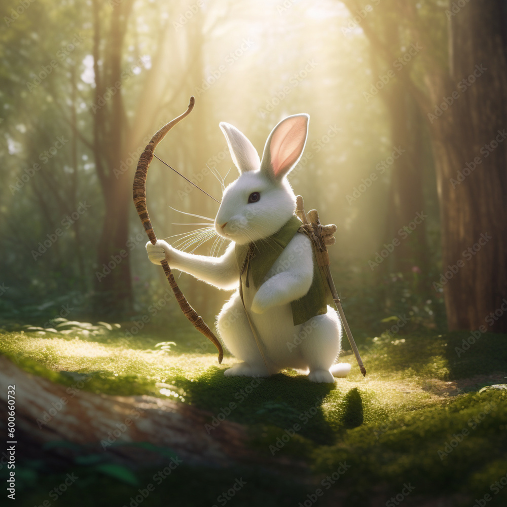 Magical white rabbit archer. Pet Robin Hood. Cute animals. Magical ...