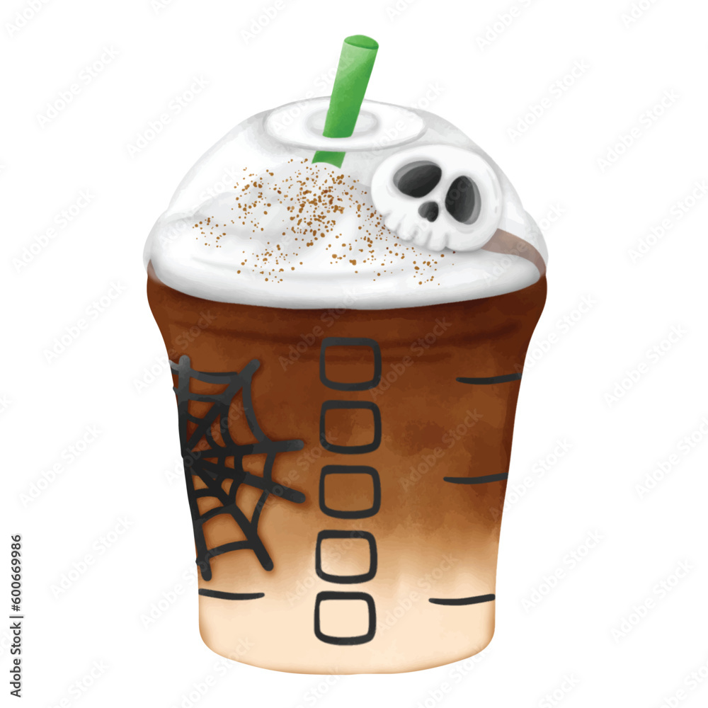Cute Halloween skull Ghost Coffee Watercolor Vector File , Clipart ...