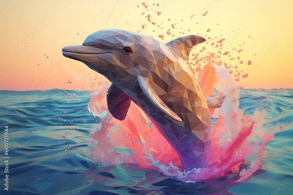 Colorful low poly dolphin illustration with background ai generated ...