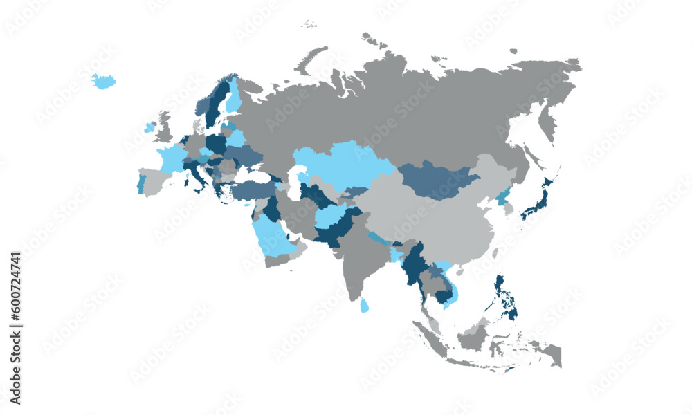 Eurasia map with isolated countries. Eurasia detailed map. Europe and ...