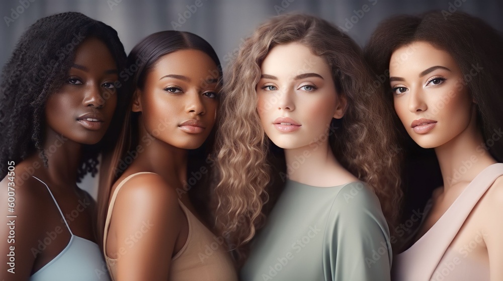 A diverse group of beautiful women with natural beauty and glowing ...