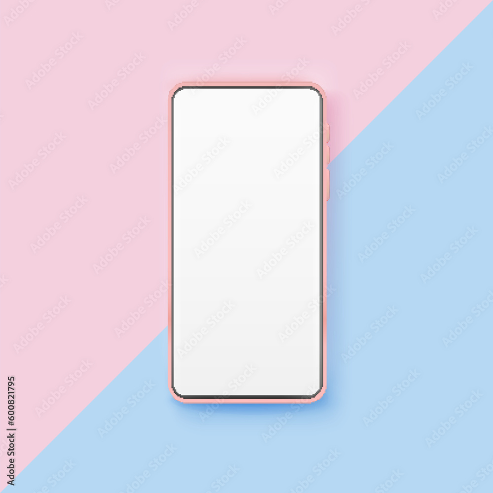 Pink realistic smartphone mockup on pastel color background. 3d mobile ...