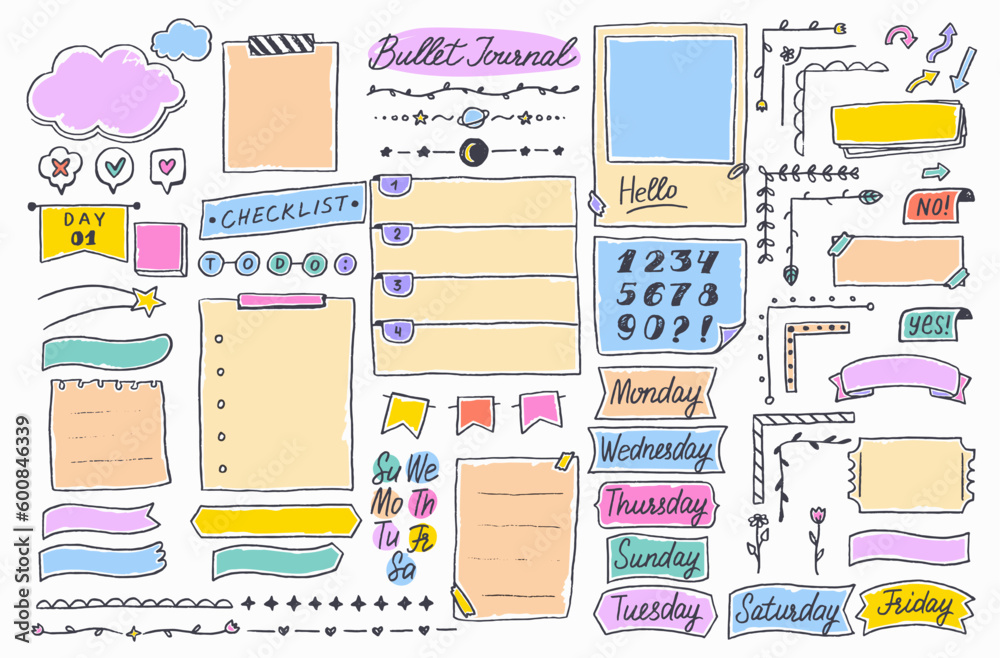 Bullet journal. Doodle diary calendar hand drawn banner or card ...
