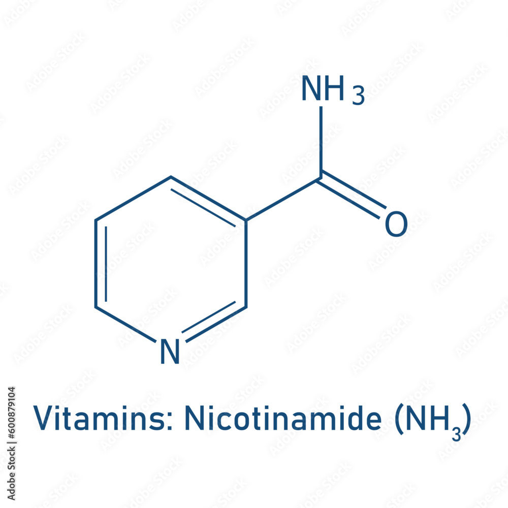 Structural chemical formula and model of niacinamide nicotinamide, b3 vitamin, 2d and 3d ...