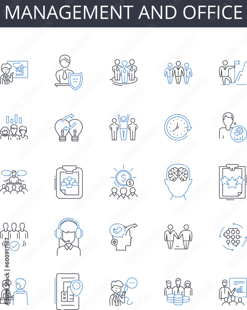 Management and office line icons collection. Corporate, Central, Hub ...