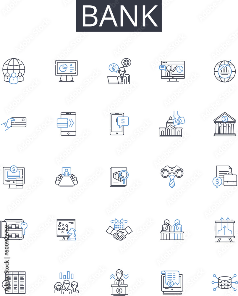 Bank line icons collection. Planning, Execution, Scope, Timeline, Risk ...
