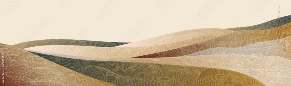 Abstract art template with curve pattern. Japanese background with hand ...