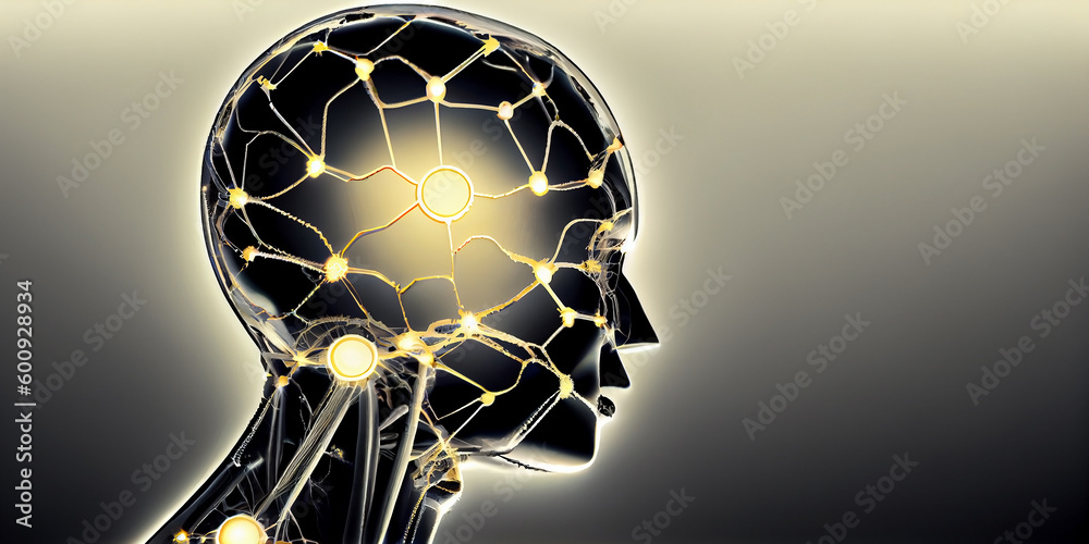 Conceptual image of artificial intelligence - a human head entangled in ...