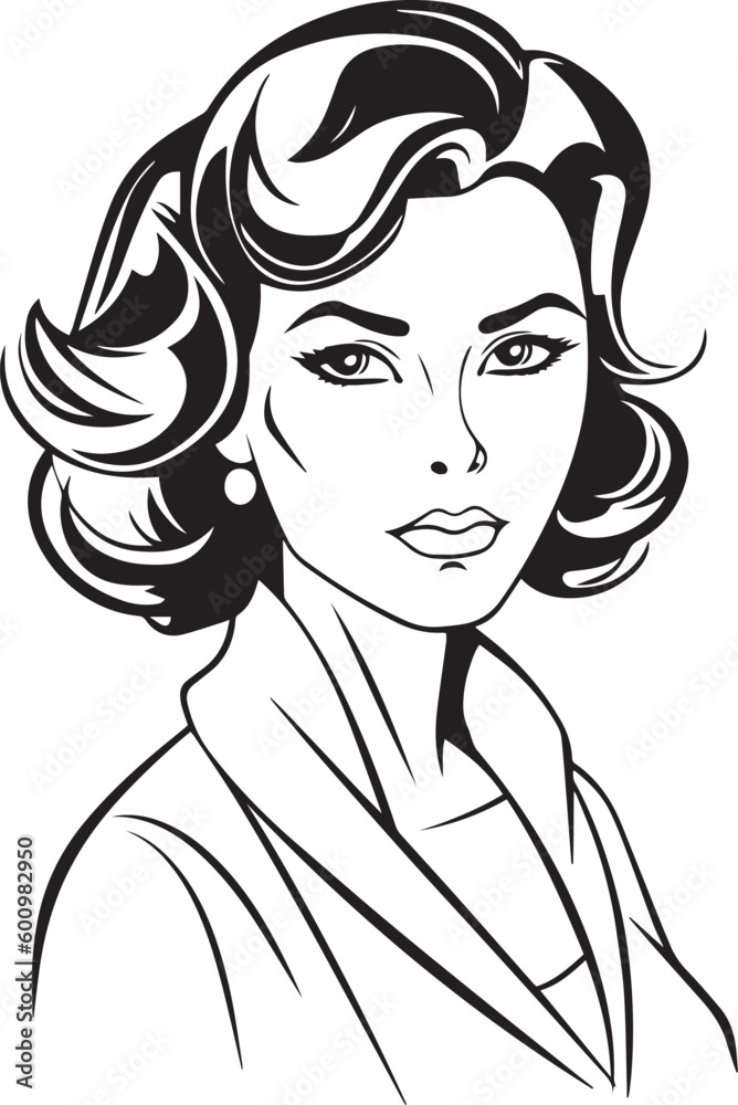 Woman head in cartoon style, anime woman head, coloring page, vector ...