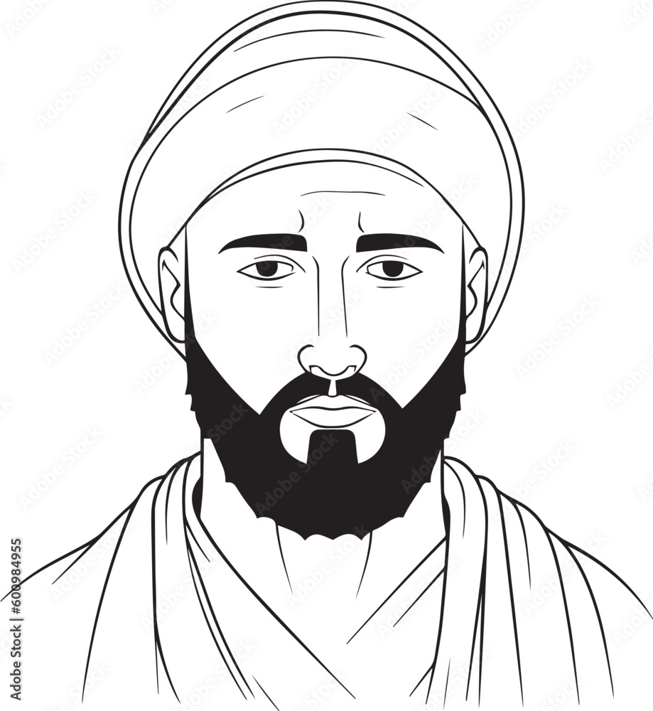 Arabic man head in cartoon style, anime man head, coloring page, vector ...