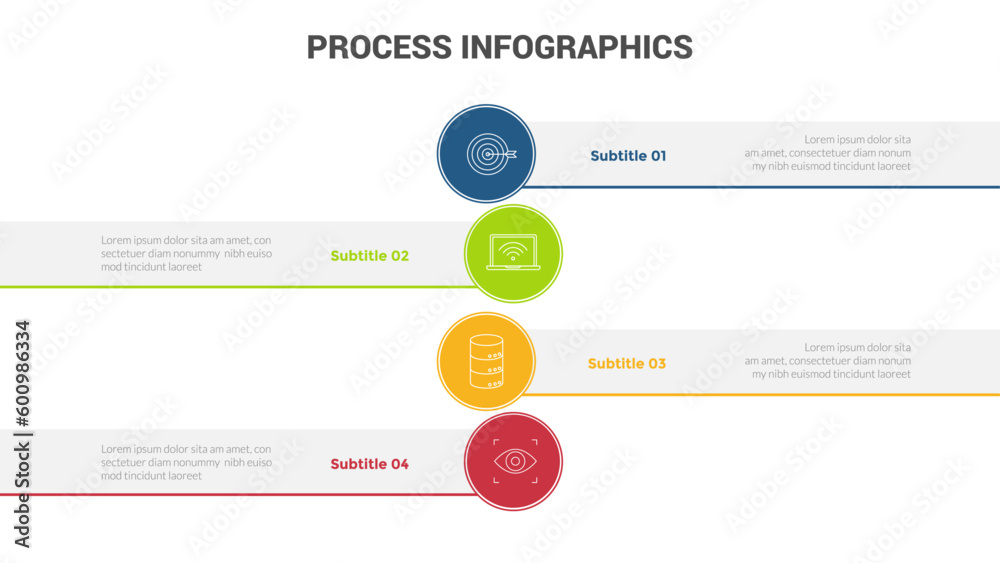 business process stage infographics template diagram banner with circle stack vertical and 4 ...