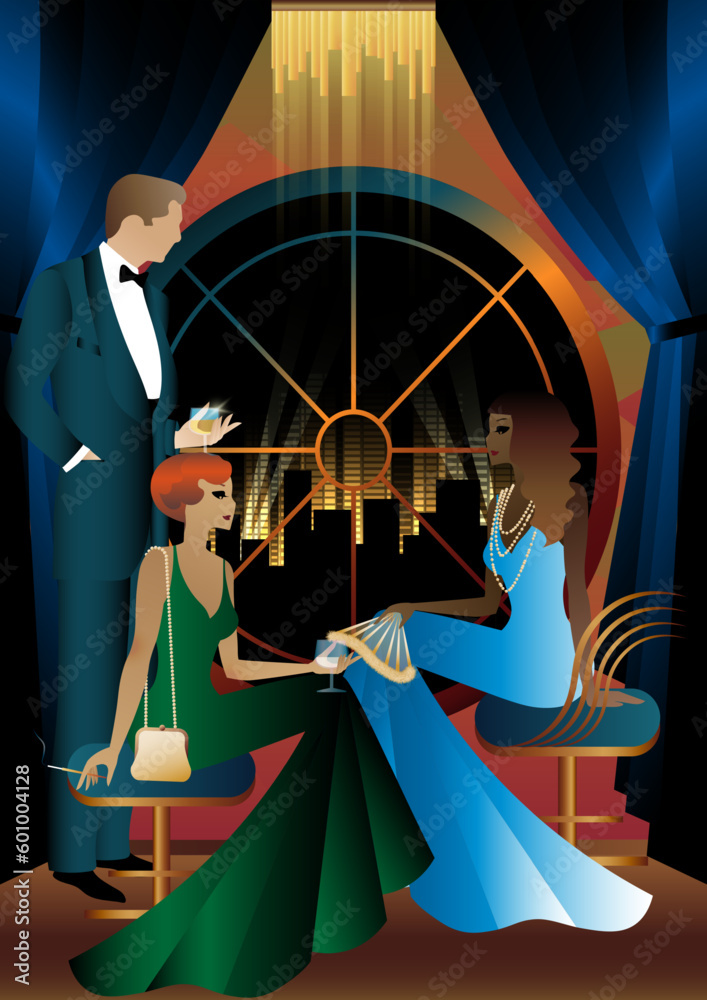 Lady and gentleman in vintage dresses on the background of window ...