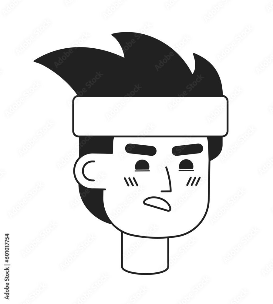 Shocked disgusted headband man monochrome flat linear character head ...