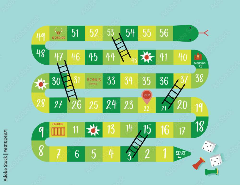 Ladder snakes game,Funny frame for children,Vector illustrations. Stock ...