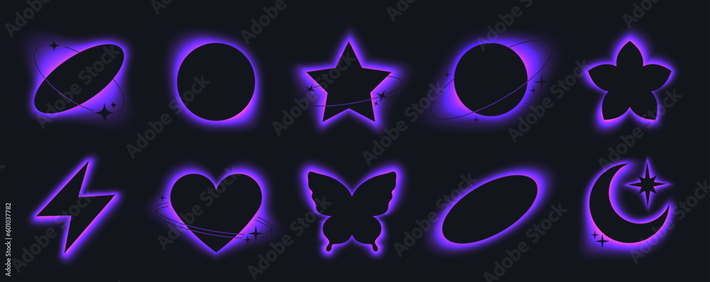 Y2K style forms with purple glowing effect, butterfly silhouette with ...