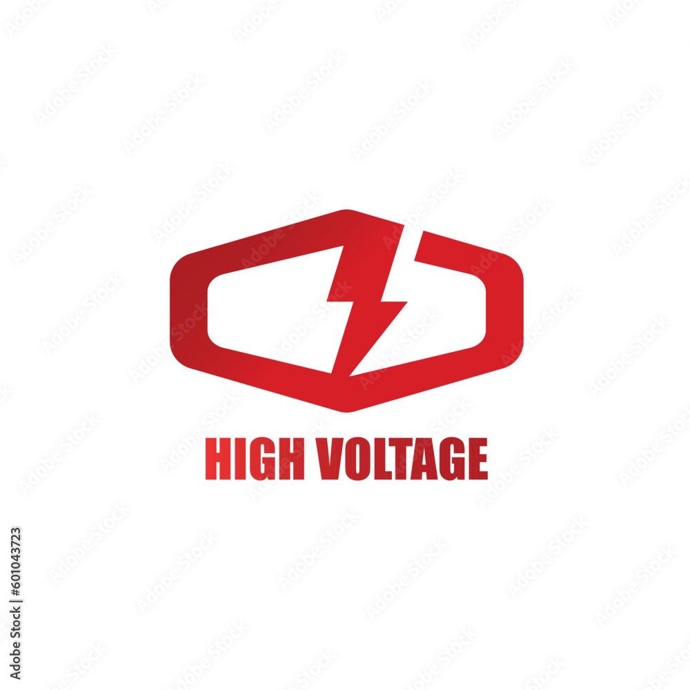 Red high voltage sign in hexagon frame vector illustration isolated on ...
