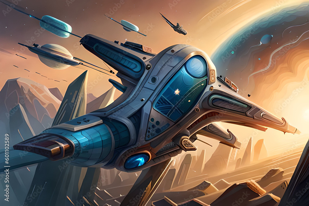 Space ships Aircraft jet fighter Alien spaceship fleet above the Grand ...