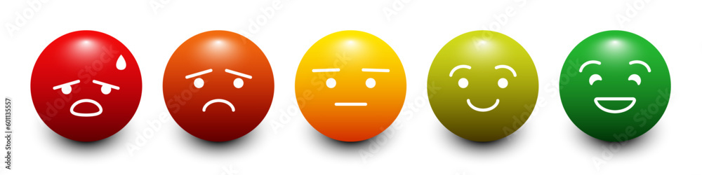 Rating scale or pain scale in the form of emoticons. From red to green ...