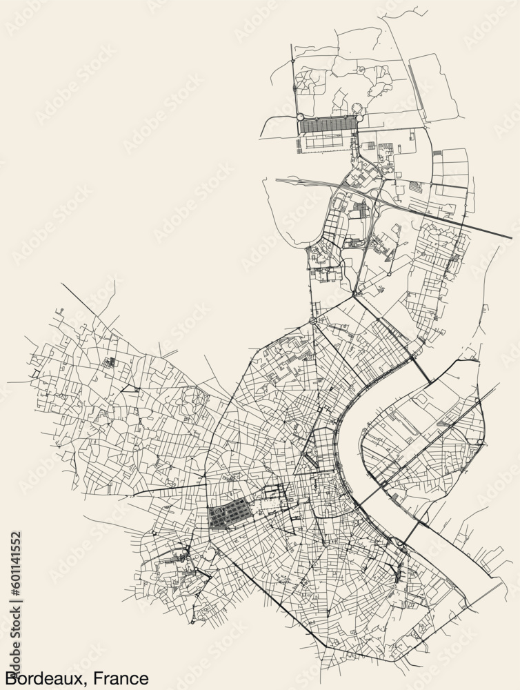 Detailed hand-drawn navigational urban street roads map of the French ...