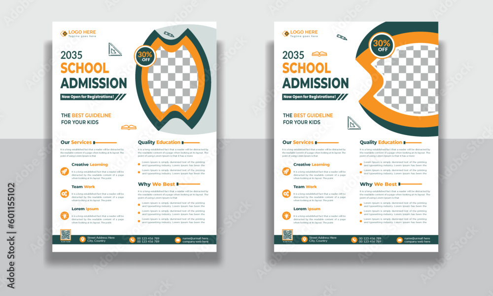 Creative professional and modern school flyer design, online school education admission flyer ...