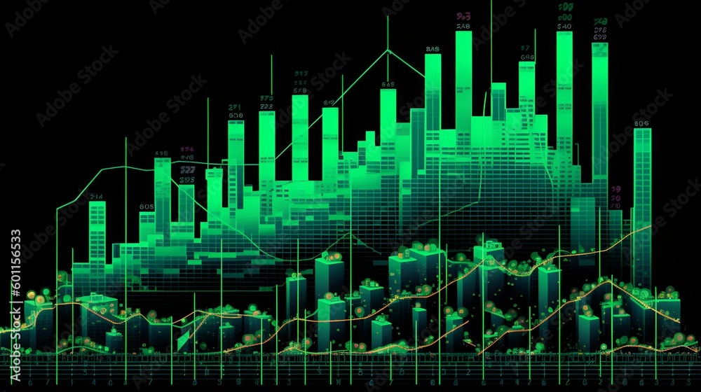 exponential graph, increasing bar graph upward to the right, green ...