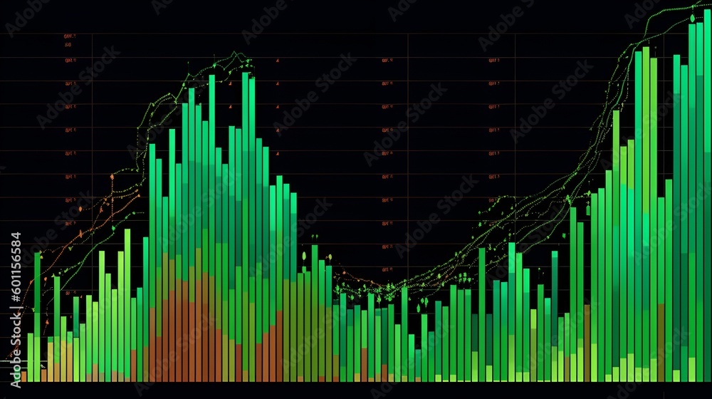 exponential graph, increasing bar graph upward to the right, green ...