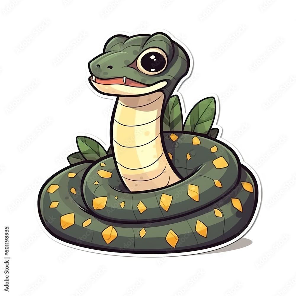 Cartoon sticker of a Queen Scale Snake over white background ...
