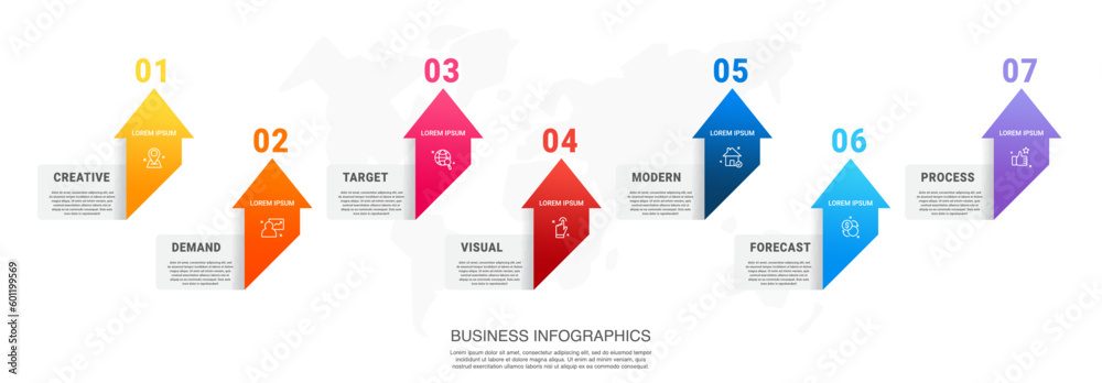 Стоковий вектор Vector modern infographics with 7 arrows and icons ...