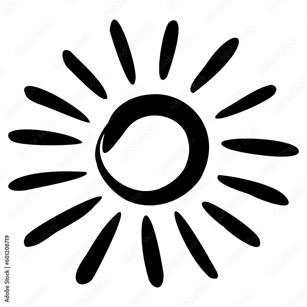 Sketch of sun. Hand drawn icon of summer symbol. Stylized sun flat ...