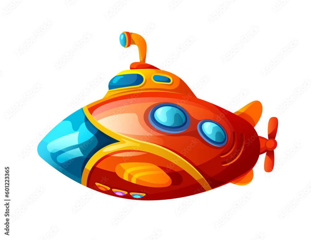 Cartoon underwater submarine, bathyscaphe boat with periscope, vector ...