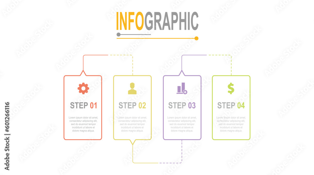 Infographic 4 steps Rectangle template business data info chart ...