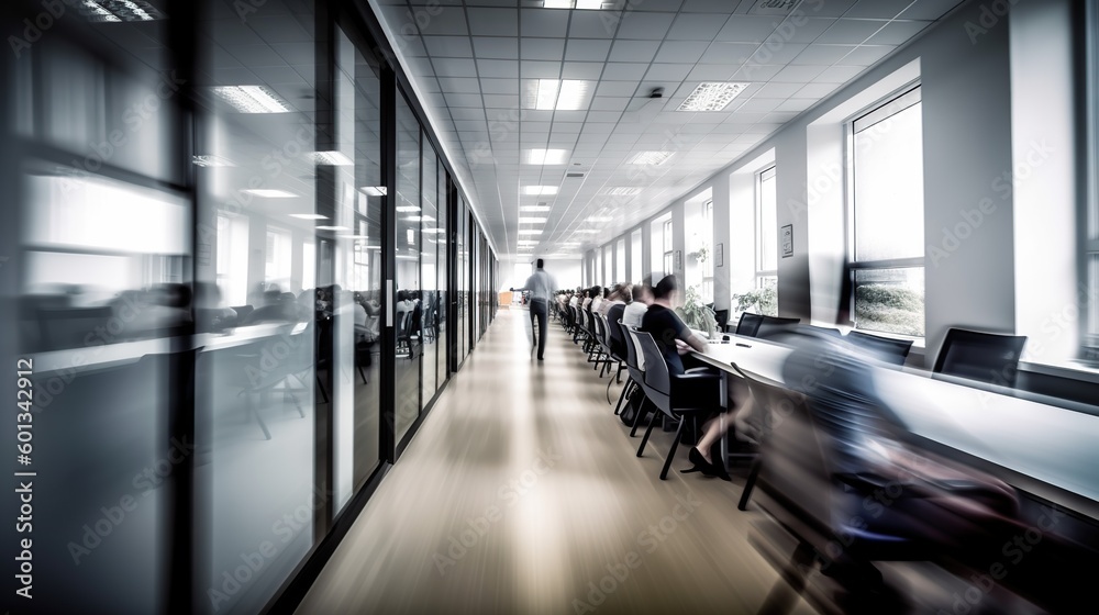 Office corridor, long exposure, motion blur effect, modern business ...